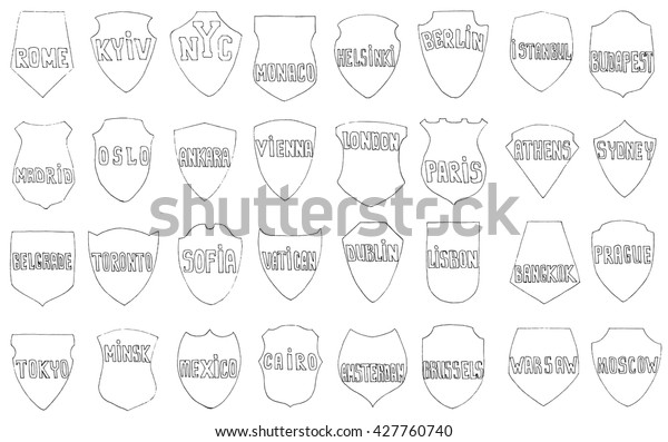 Collection Shields Names World Capital Cities: เวกเตอร์สต็อก (ปลอดค่า ...