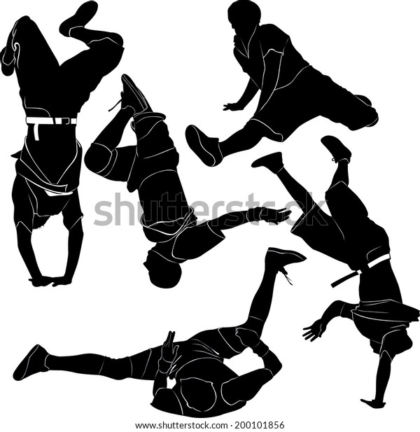 Collection Silhouettes Breakdancer On White Background Stock Vector ...