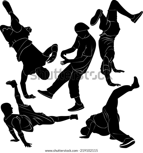 Collection Silhouettes Breakdancer On White Background Stock Vector ...