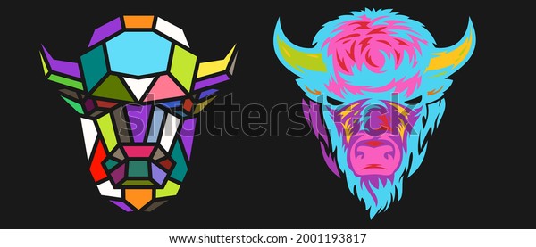 Collection Silhouettes Buffalo Head Color Different Stock Vector ...