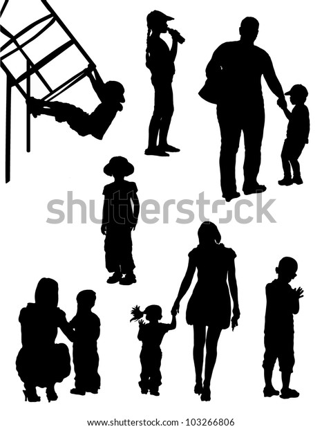 Collection Silhouettes Children Parents Stock Vector (Royalty Free ...