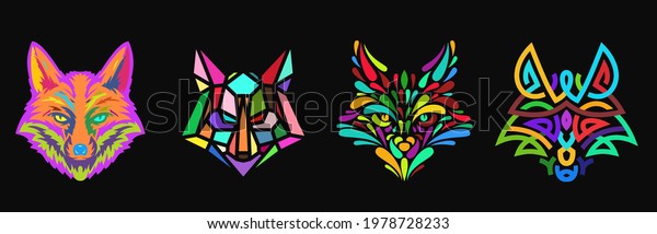 Collection Silhouettes Fox Wolf Head Color Stock Vector (Royalty Free ...