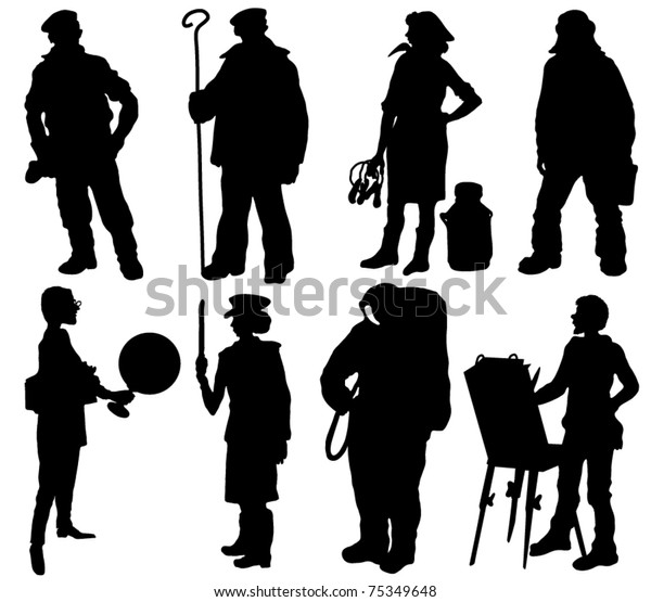 Collection Silhouettes People Different Professions Stock Vector ...
