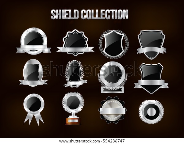 Collection Silver Shield Badge Label Award Stock Vector (Royalty Free ...