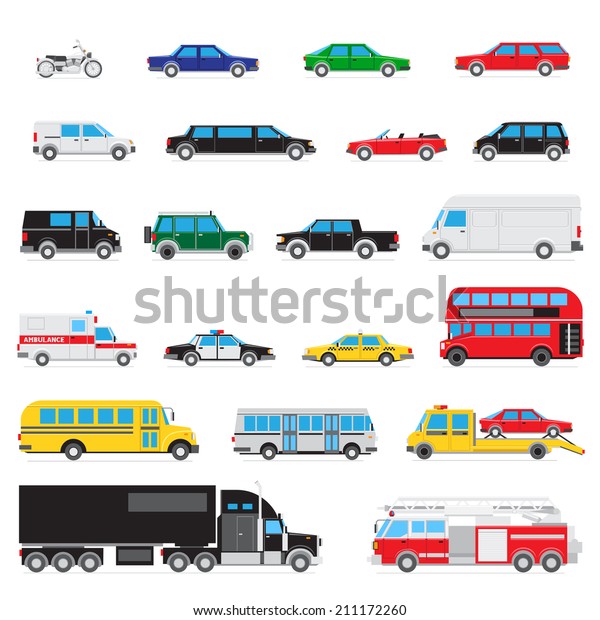 Collection Simple Different Kinds Types Cars Stock Vector (Royalty Free ...