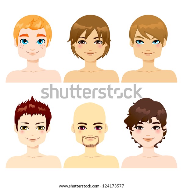 Collection Six Handsome Men Faces Different: เวกเตอร์สต็อก (ปลอดค่า ...