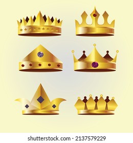 Collection Six Realistic Crowns Set Vector Stock Vector (Royalty Free ...