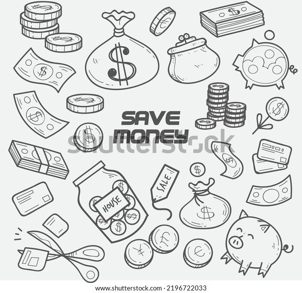 Collection Sketches Elements Relating Money Stock Vector (Royalty Free ...