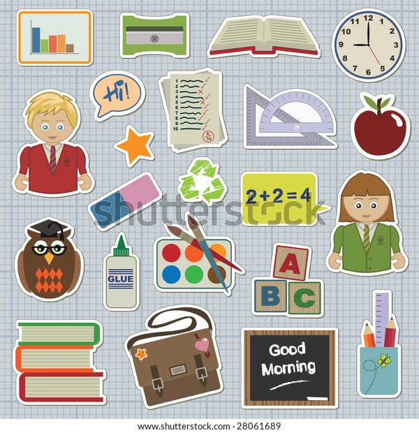 Collection Stickers School Education: vector de stock (libre de ...