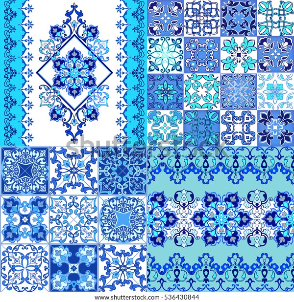Collection Striped Patterns Tiles Blue Color Stock Vector (Royalty Free ...