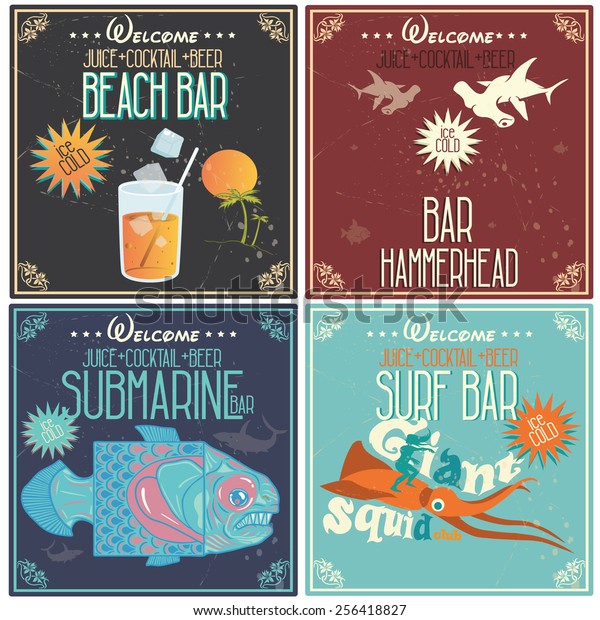 Collection Stylish Ocean Label Signs Stock Vector (Royalty Free ...