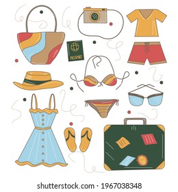 Collection Summer Items Hand Drawn Set Stock Vector (Royalty Free ...