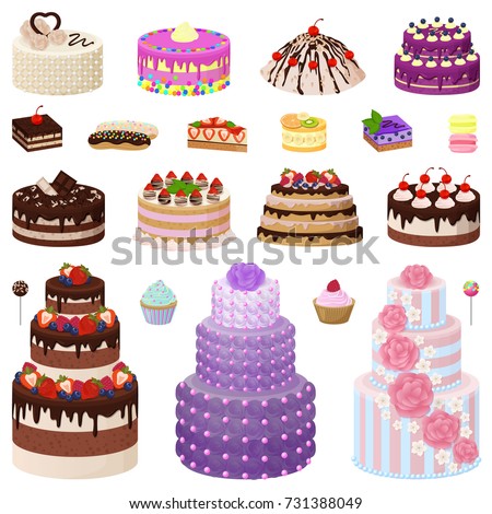 Collection Tasty Cakes Different Types Colors Stock Vector (Royalty ...