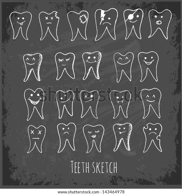 Collection Teeth Doodles On Black Chalkboard Stock Vector (Royalty Free ...