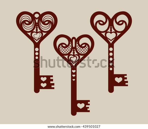 Collection Templates Decorative Keys Laser Cutting Stock Vector ...