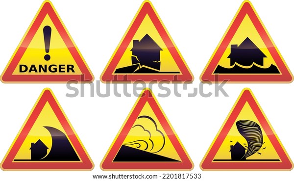 Collection Temporary Natural Disasters Hazard Yellow Stock Vector ...