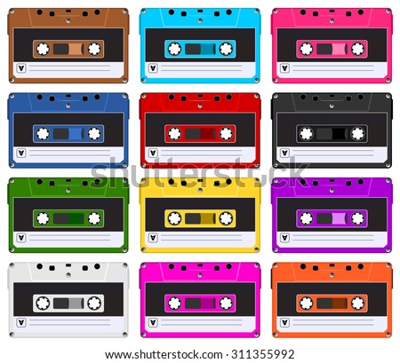 Collection Twelve Colorful Plastic Audio Cassette Stock Vector (Royalty ...