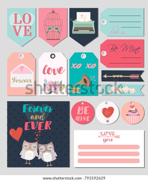 Collection Valentines Day Gift Tags Stickers Stock Vector (Royalty Free ...