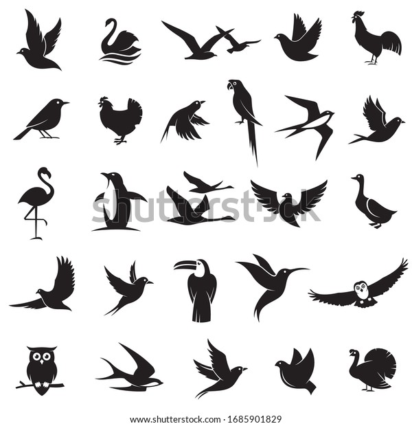 Collection Various Black Bird Icons Isolated Stock Vector (Royalty Free ...
