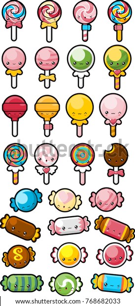 Collection Various Candy Illustrations Cute Faces Stock Vector (Royalty ...