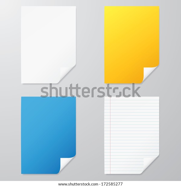 collection of various color A4 paper size curled corner. vector