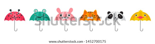 Collection Various Cute Umbrellas Animals Faces Stock Vector (Royalty ...