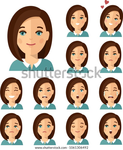 Collection Various Emotion Expression Avatar Woman Stock Vector ...
