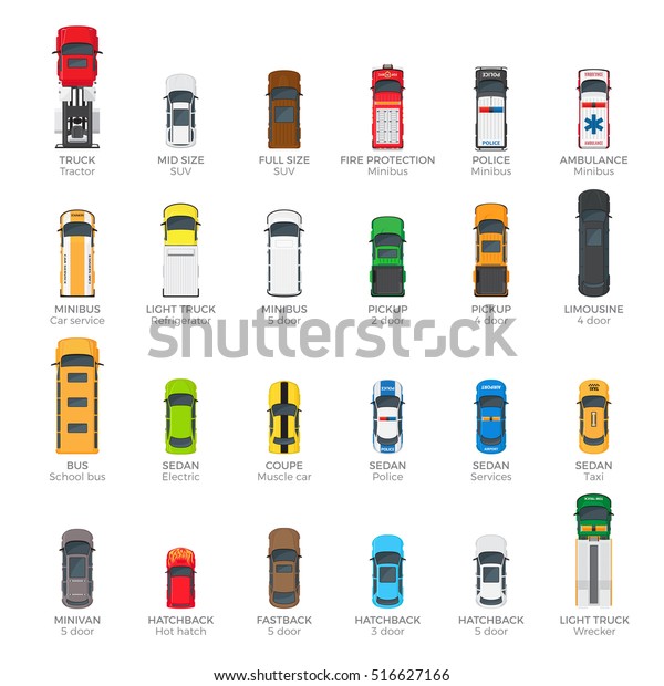 Collection of various kinds of car body icons in flat style. Types of ...