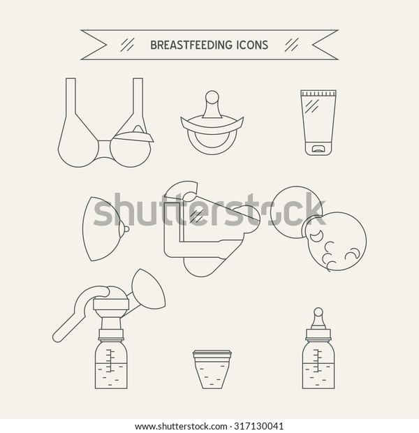 Collection Vector Breastfeeding Icons Linear Maternity Stock Vector ...