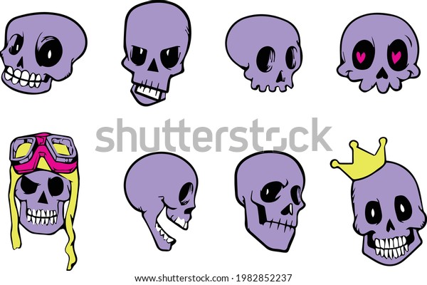 Collection Vector Cartoon Skulls Various Styles Stock Vector (Royalty ...