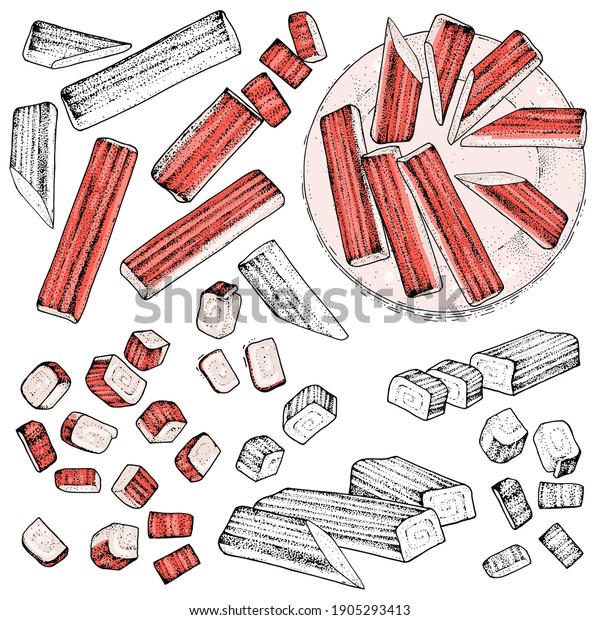 Collection Vector Crab Sticks Surimi Appetizer: stockvector ...