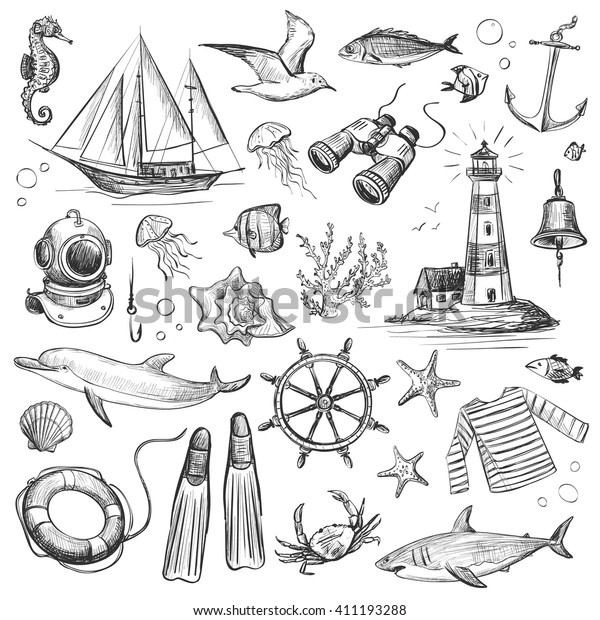 Collection Vector Graphics Sea Voyage Isolated Stock Vector (Royalty ...