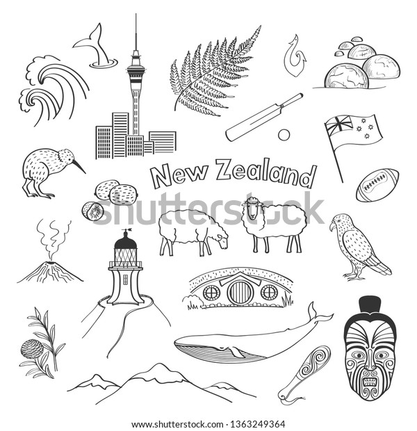 Collection Vector Hand Drawings New Zealand Stock Vector (Royalty Free ...
