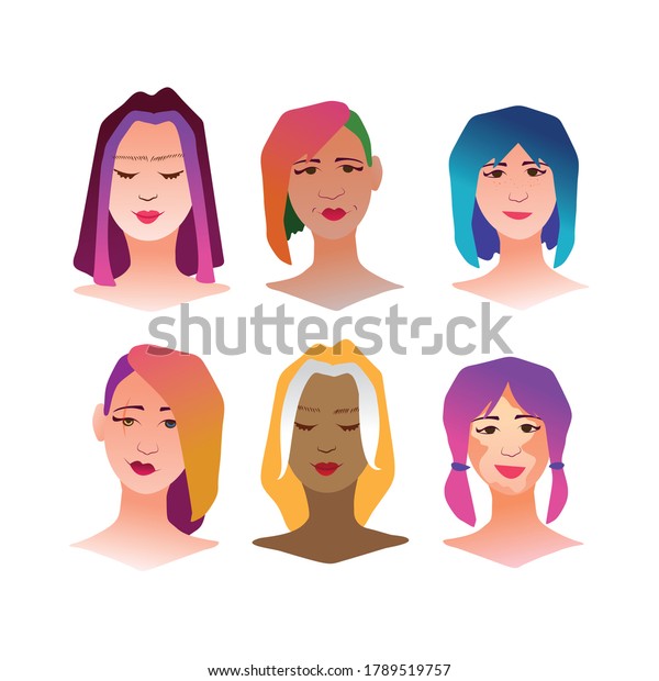 Collection Vector Images Beautiful Different Women Stock Vector ...