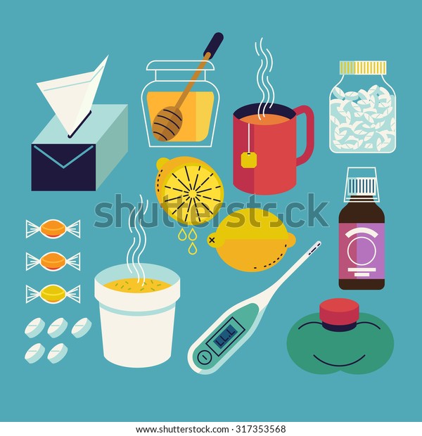 Collection of vector influenza and cold themed design elements in ...