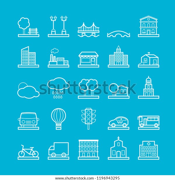 Collection Vector Line City Icons Stock Vector (Royalty Free ...