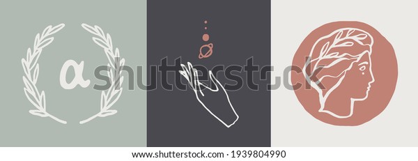 Collection of vector logos with Ancient Greek Aesthetics. Wreath with ...