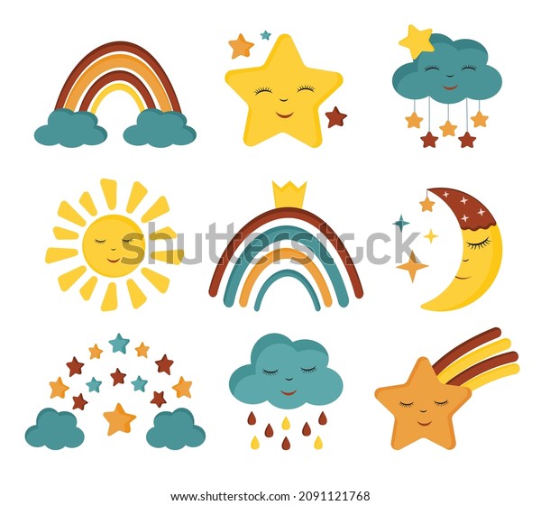 Collection Vector Rainbows Moon Stars Clouds Stock Vector (Royalty Free ...