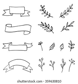 Collection Vector Ribbons Plants Leaves Stock Vector (Royalty Free ...