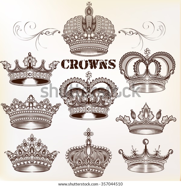 Collection Vector Vintage Crown Design Elements Stock Vector (Royalty ...