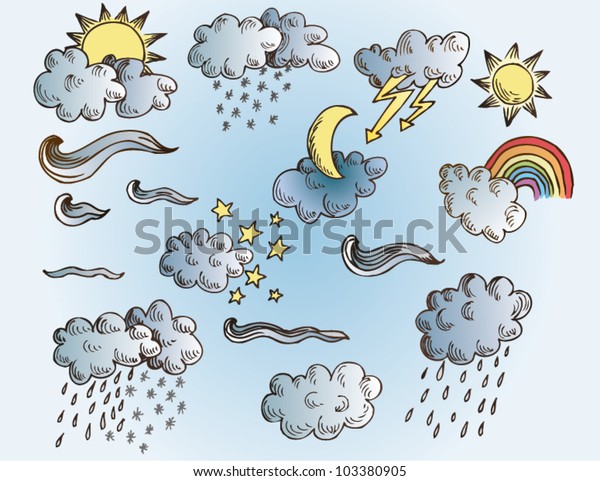 Collection Vector Weather Symbols Clouds Sun Stock Vector (Royalty Free ...