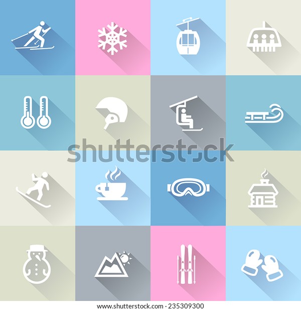 Collection Winter Ski Icons Modern Flat Stock Vector (Royalty Free ...