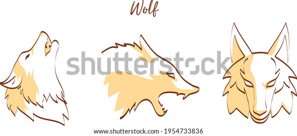Collection Wolf Heads Different Positions Stock Vector (Royalty Free ...