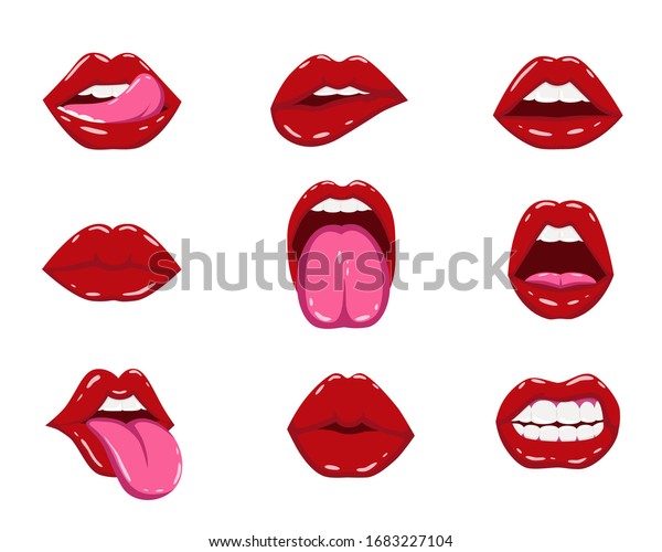 Collection Womans Lips Expressed Differernt Emotions Stock Vector ...