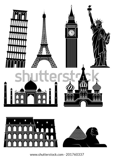 Collection Worlds Famous Places Stock Vector (Royalty Free) 201760337 ...