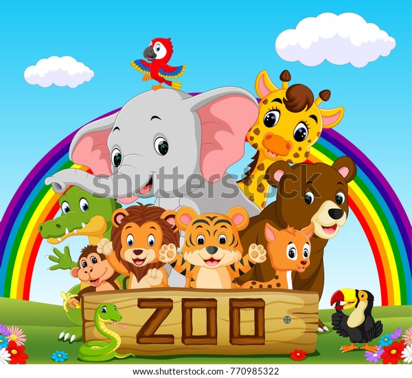 Collection Zoo Animals Rainbow Stock Vector (Royalty Free) 770985322