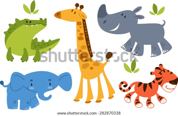 Collection Zoo Animals Simple Isolated On 스톡 벡터(로열티 프리) 282870338 ...
