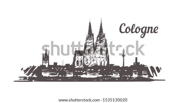 Cologne Skyline Sketch Cologne Hand Drawn Stock Vector (Royalty Free ...