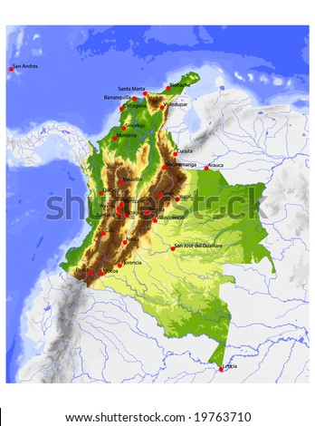 Colombia Physical Vector Map Colored According Stock Vector (Royalty ...