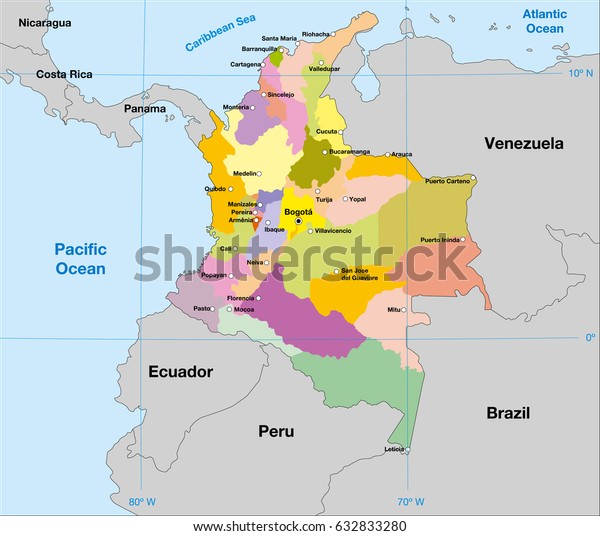 Colombia Political Map Stock Vector (Royalty Free) 632833280 | Shutterstock